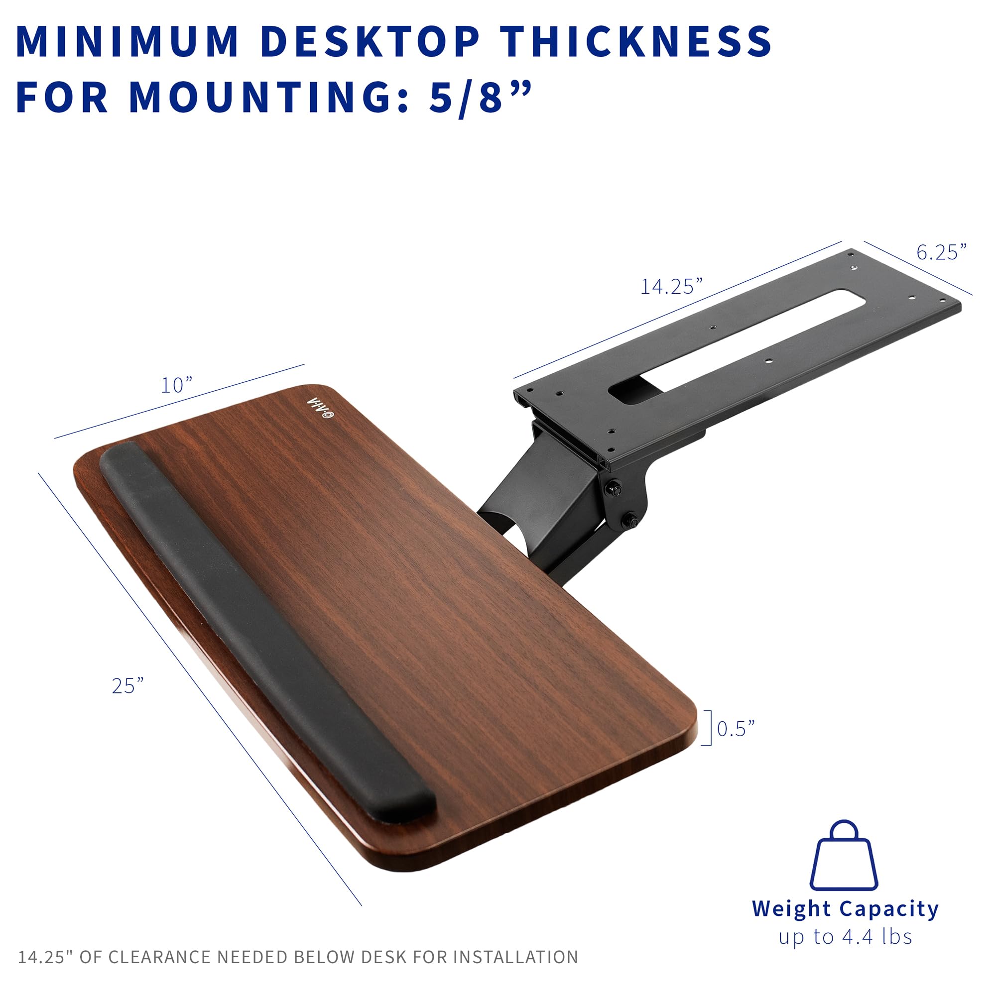 VIVO Adjustable Computer Keyboard and Mouse Platform Tray, Ergonomic Under Table Desk Mount Drawer Underdesk Shelf, Dark Wood Top, Black Frame, MOUNT-KB03D
