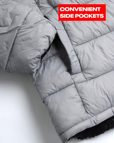 Reebok Mens Winter Jacket - Heavyweight Quilted Puffer Parka Coat - Insulated Sherpa Lined Outerwear Jacket for Men, M-XXL, Size Medium, Steel Grey/Black