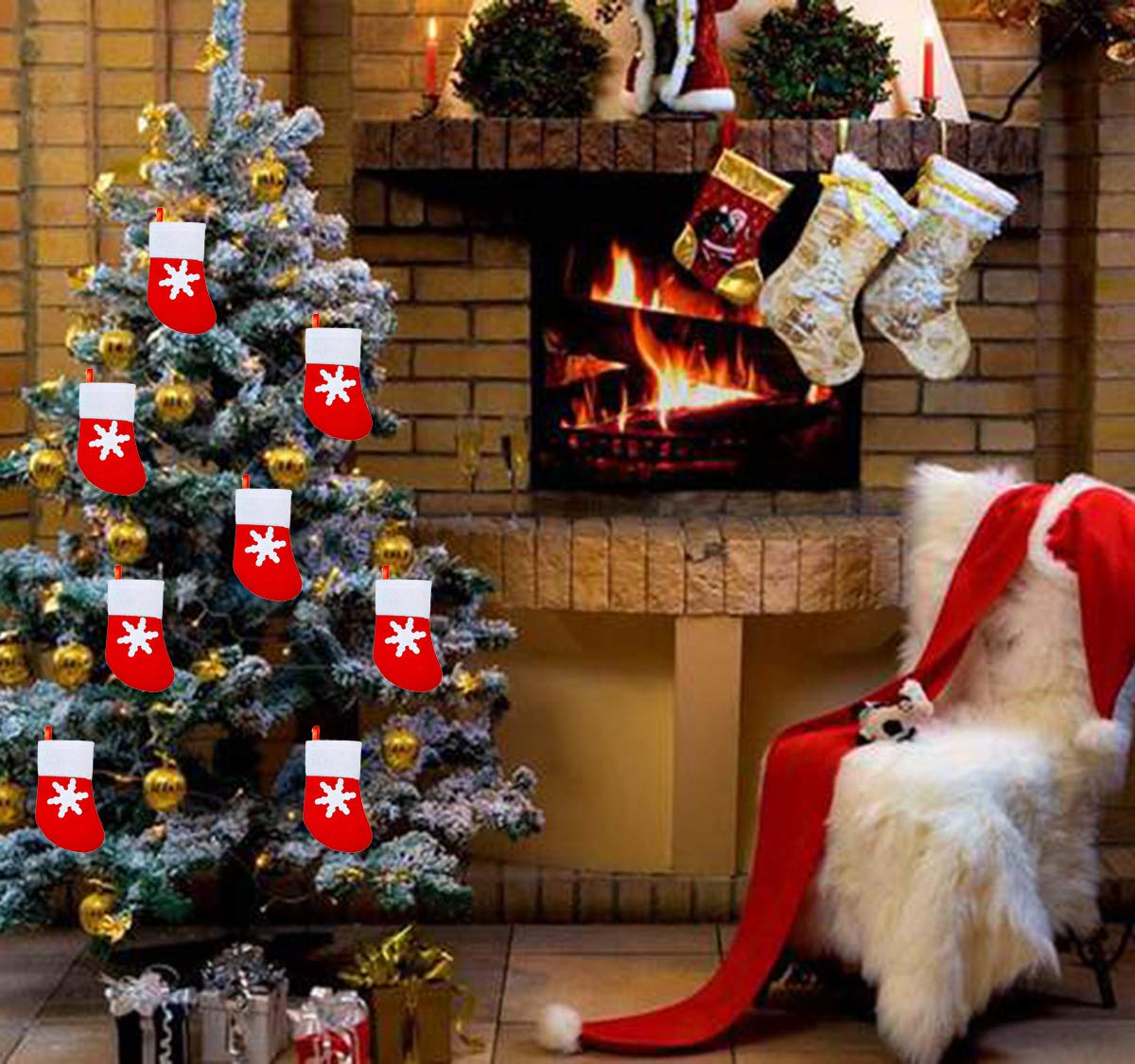 24 Packs Christmas Dinner Table Decorations, Mini Snowflake Tableware Holders, Christmas Socks Decoration Xmas Candy Pouch Bag Socks Stockings Knife Spoon Fork Bag for Christmas Party Decoration Gifts