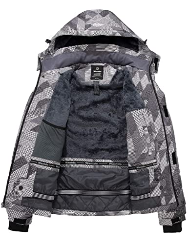 wantdo Men's Waterproof Ski Jacket Warm Winter Snow Coat Mountain Windbreaker Black & White Flora M