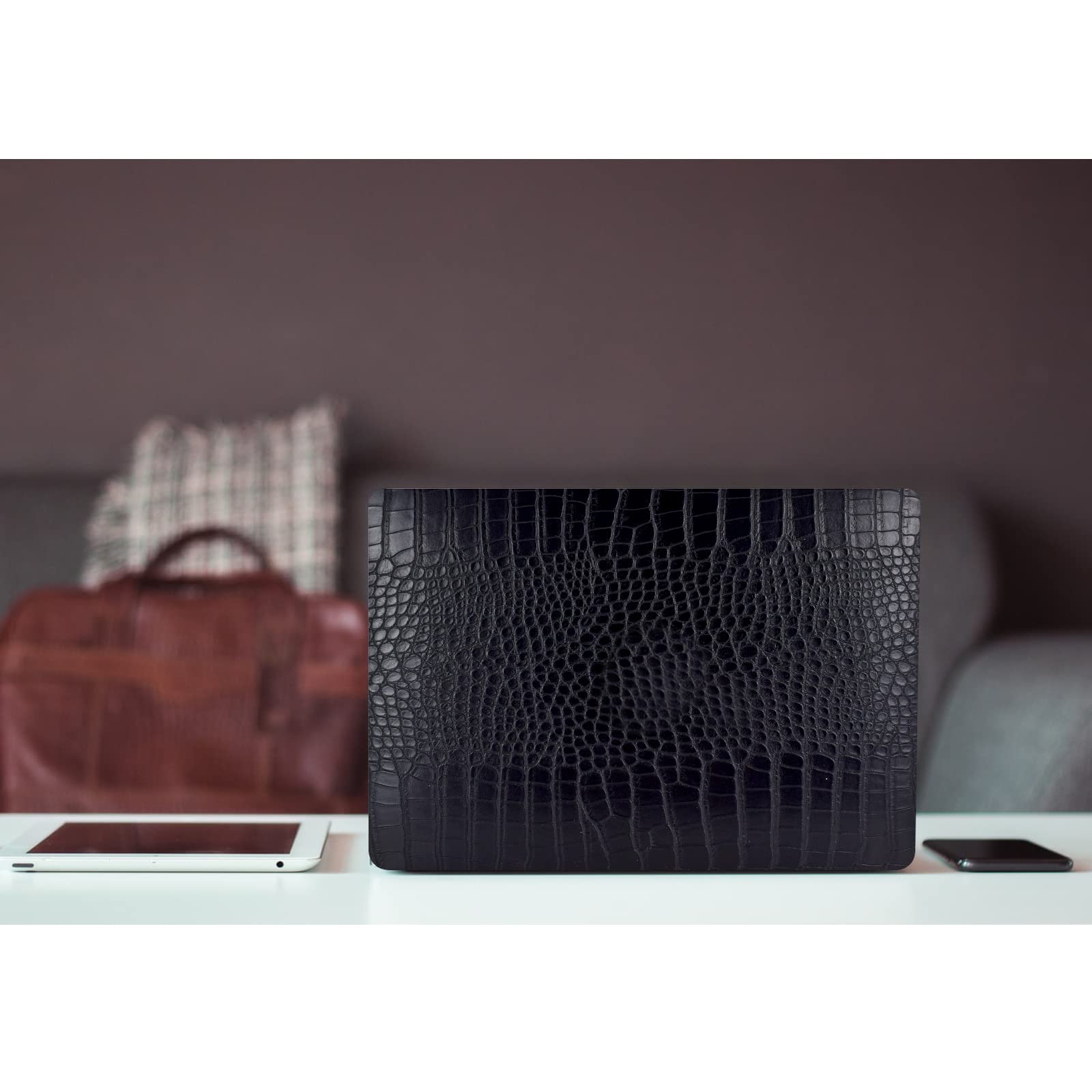 KEROM Compatible with Crocodile MacBook Air 13 inch Case 2022-2018 M1 A2337 A2179 A1932, Crocodile MacBook Air M1 Case, Crocodile Skin Aligator Skin PU Leather Hard Shell & Keyboard Cover, Black