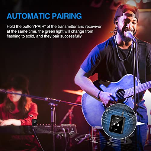 LEKATO MS-1 Wireless in-Ear Monitor System 2.4G Stereo IEM System with Transmitter Beltpack Receiver Automatic Pairing, for Studio, Band Rehearsal, Live Performance