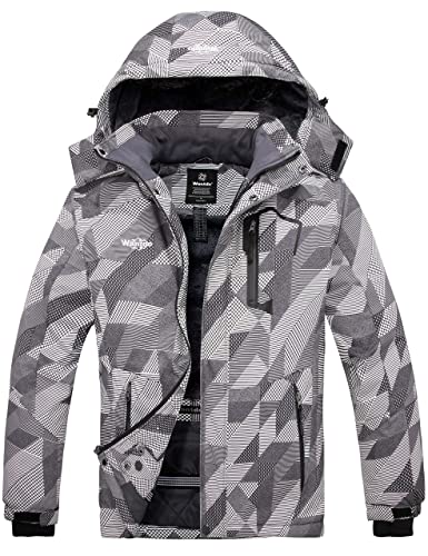 wantdo Men's Waterproof Ski Jacket Warm Winter Snow Coat Mountain Windbreaker Black & White Flora M