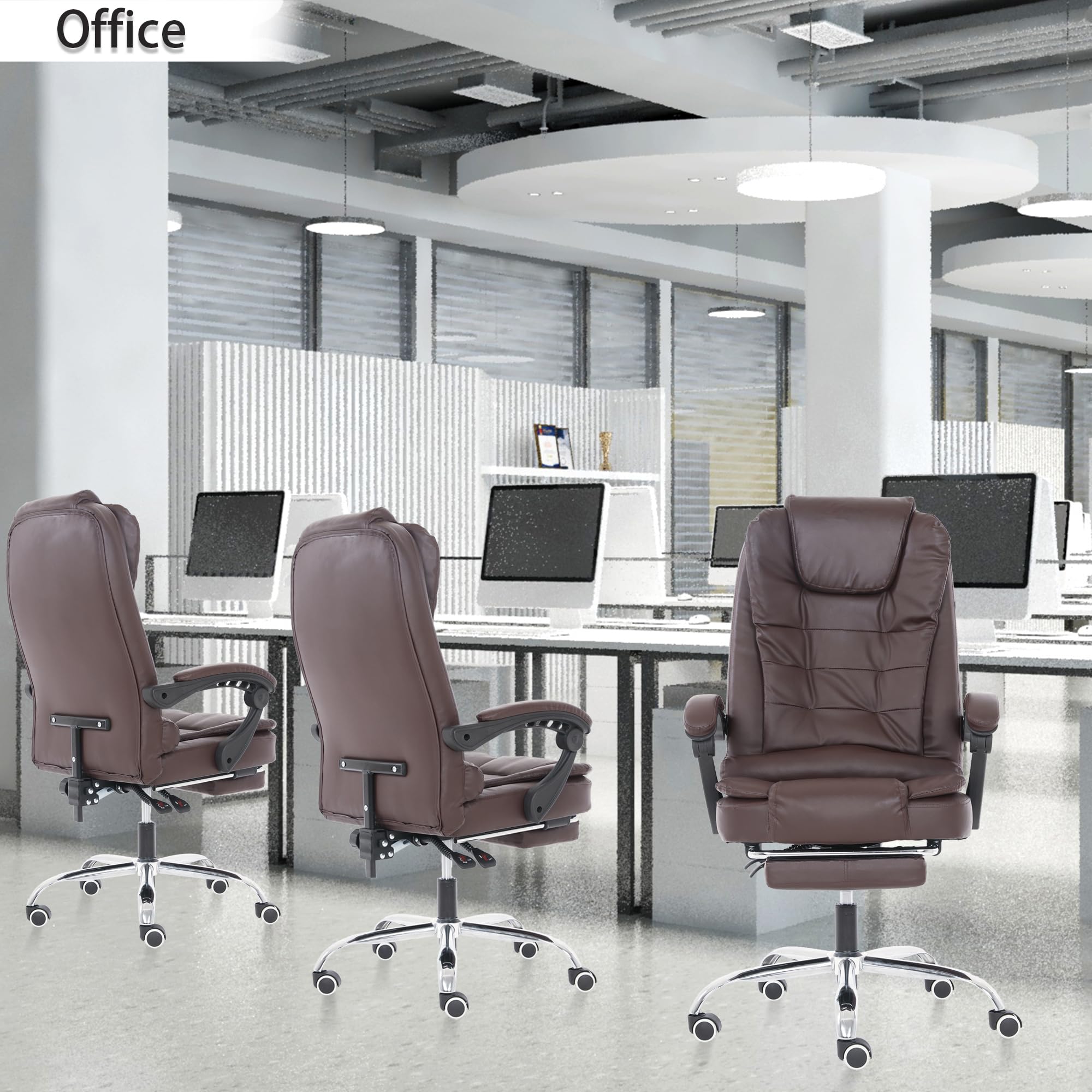 BXCSMFA Executive Office Chair Black Leather Reclining Office Chair with Footrest, Ergonomic Massage Office Chair Comfortable Adjustable Computer Task Rolling Chair (Amber Massage Executive Chair)