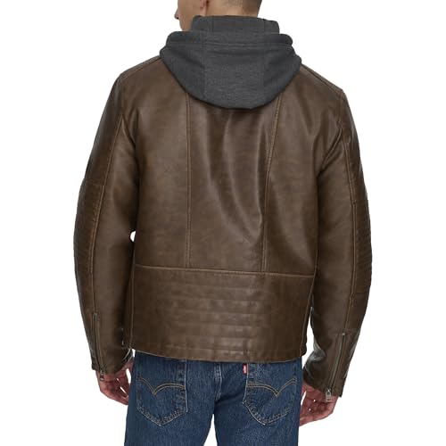 Levi's Men's Faux Leather Hooded Racer Jacket, Saddle, X-Large