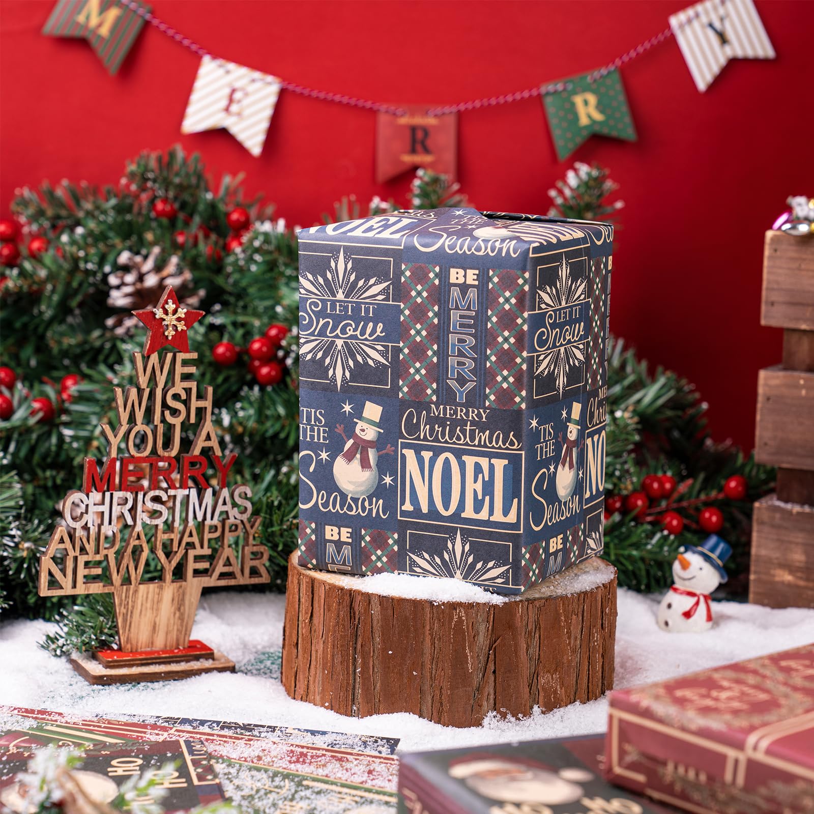 RUSPEPA Kraft Wrapping Paper Sheets - Christmas Santa Claus and Snowman Design - 12 Folded Sheets-19.68 X 27.5 Inch