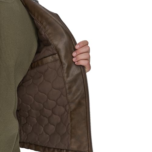 Levi's Men's Faux Leather Hooded Racer Jacket, Saddle, X-Large