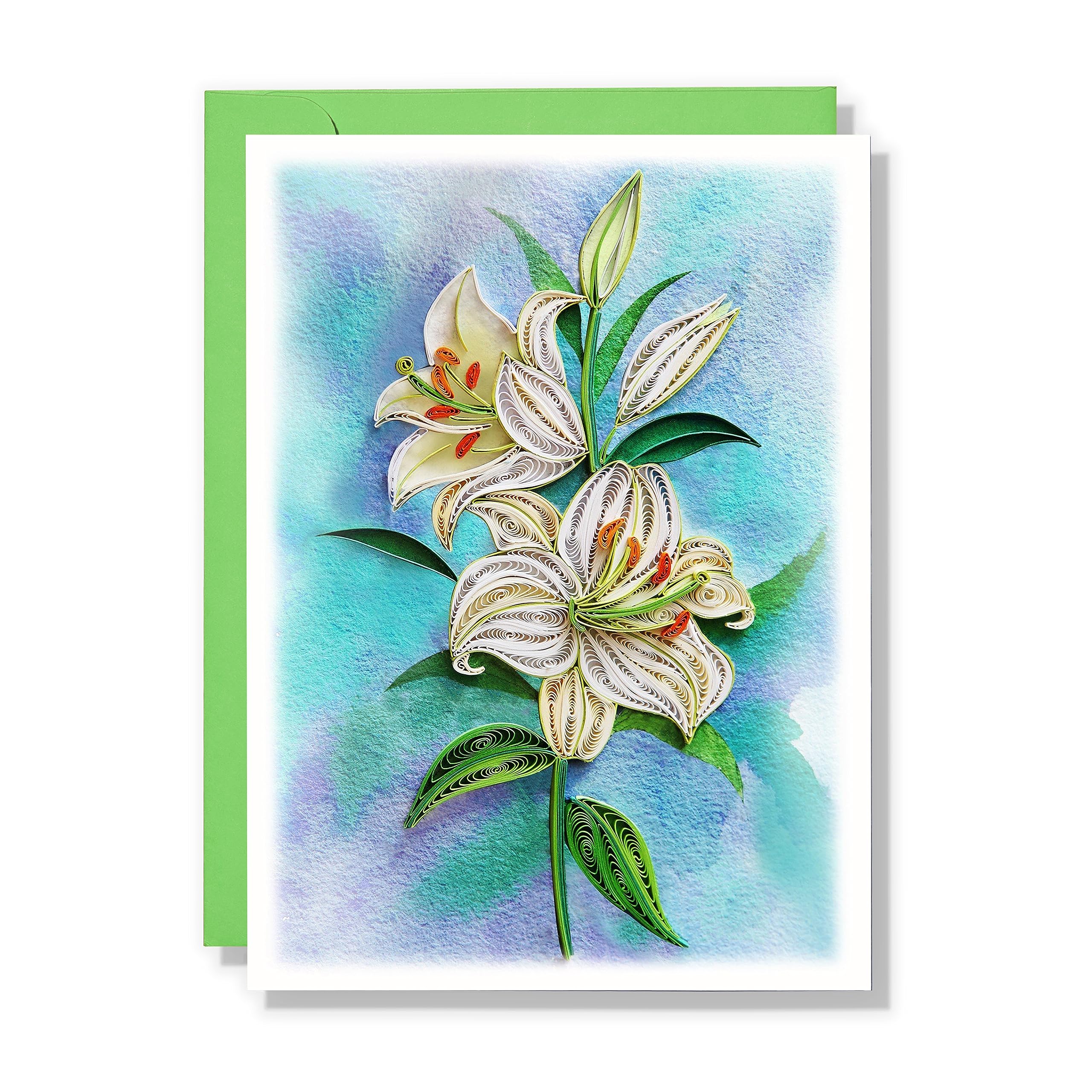 QUILLCRAFT White Lily Sympathy Card, Condolences Greeting Card for Loss of Mother, Father, Him Her Pet, Thinking Of You Card, Quilling Quilled Card with Envelope for Grief and Loss (White Lily)