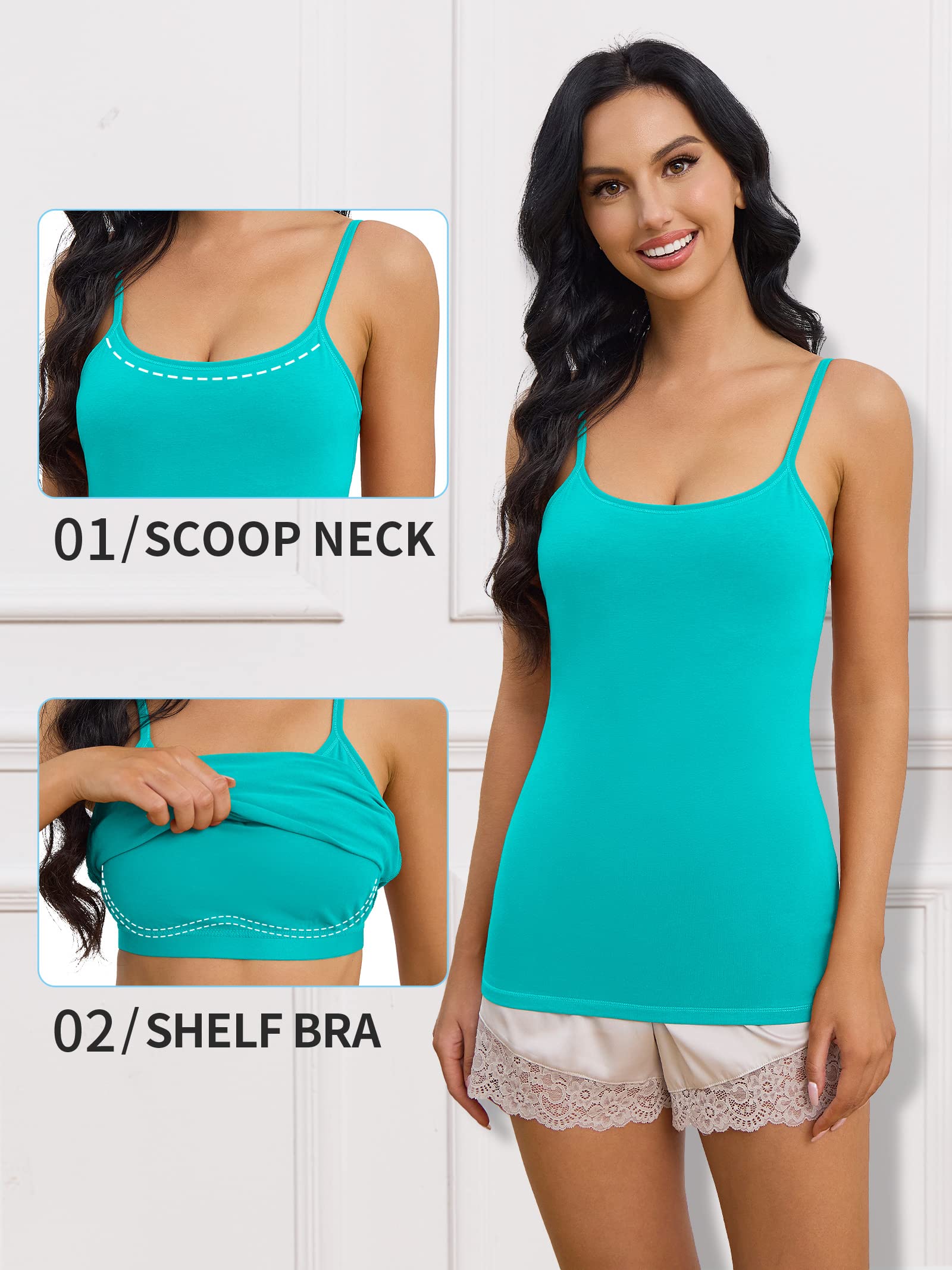 ATTRACO Women Camisole Plain Ladies Tank Tops Bra Packs Stretchy Black Aqua XL
