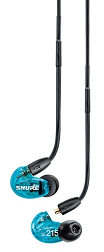 Shure SE215 PRO Wired Earbuds - Professional Sound Isolating Earphones, Clear Sound & Deep Bass, Single Dynamic MicroDriver, Secure Fit in Ear Monitor, Plus Carrying Case & Fit Kit - Blue (SE215SPE)