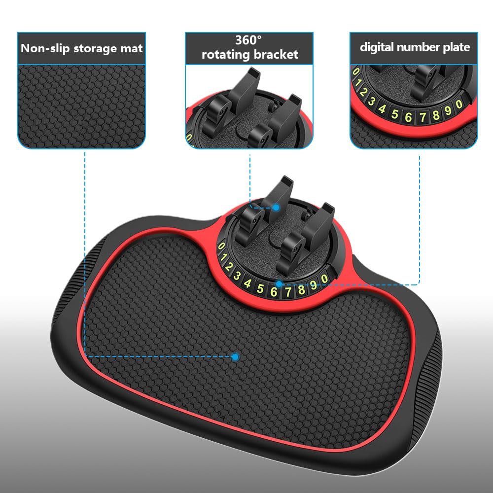 AIIONP Anti-Slip Dashboard Mount for Smartphones, 360 Rotation, Temporary Parking Number Material, Non-Slip, Compatible with Most Smartphones