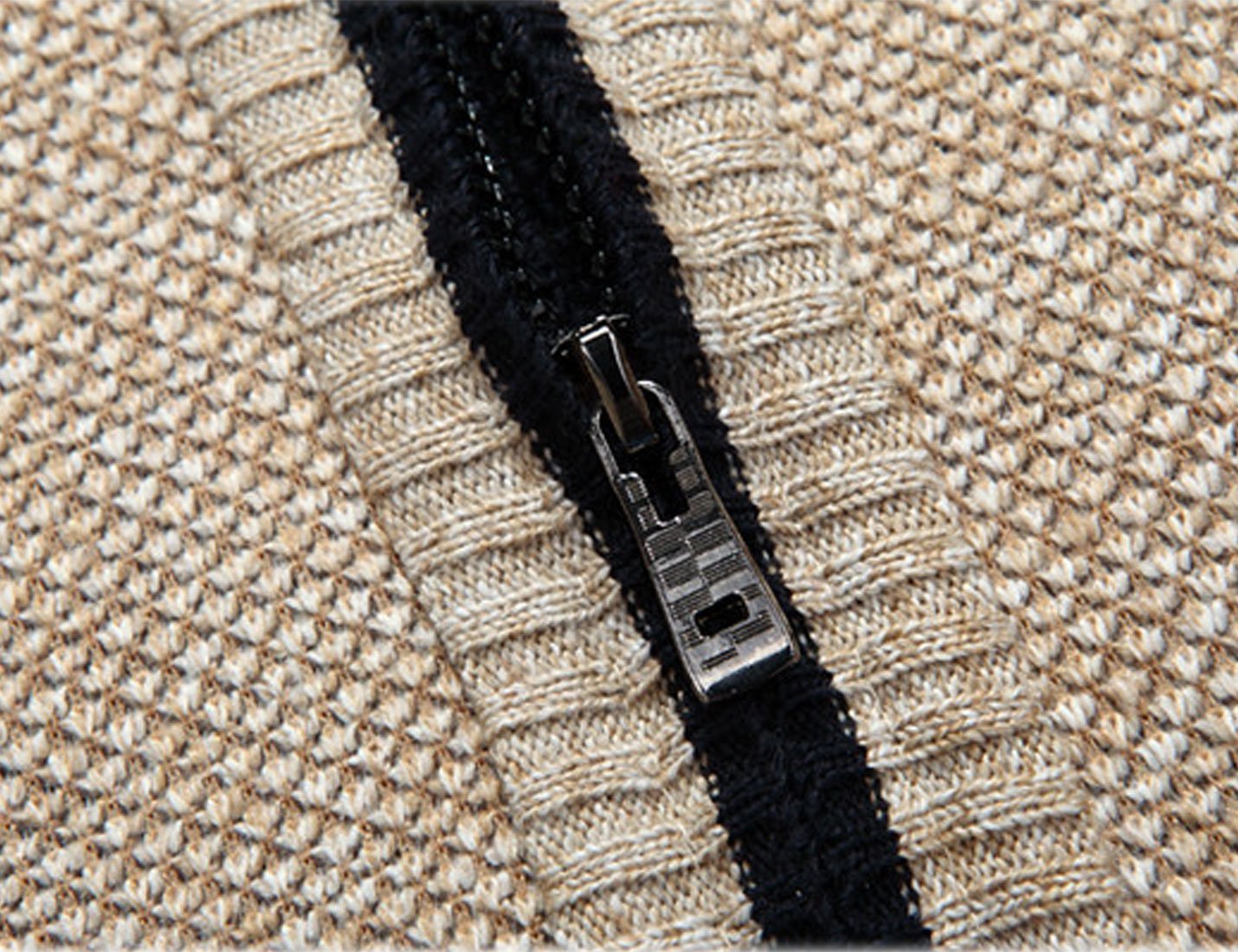 Yeokou Men's Slim Fit Zip Up Casual Knitted Cardigan Sweaters with Pockets (Large, Khaki)