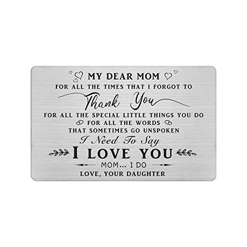 Mom Gifts from Daughter, Happy Birthday Mom, Wedding Day Card for Mother of the Bride, Personalized Engraved Wallet Card for Mom, Merry Christmas Mother Present
