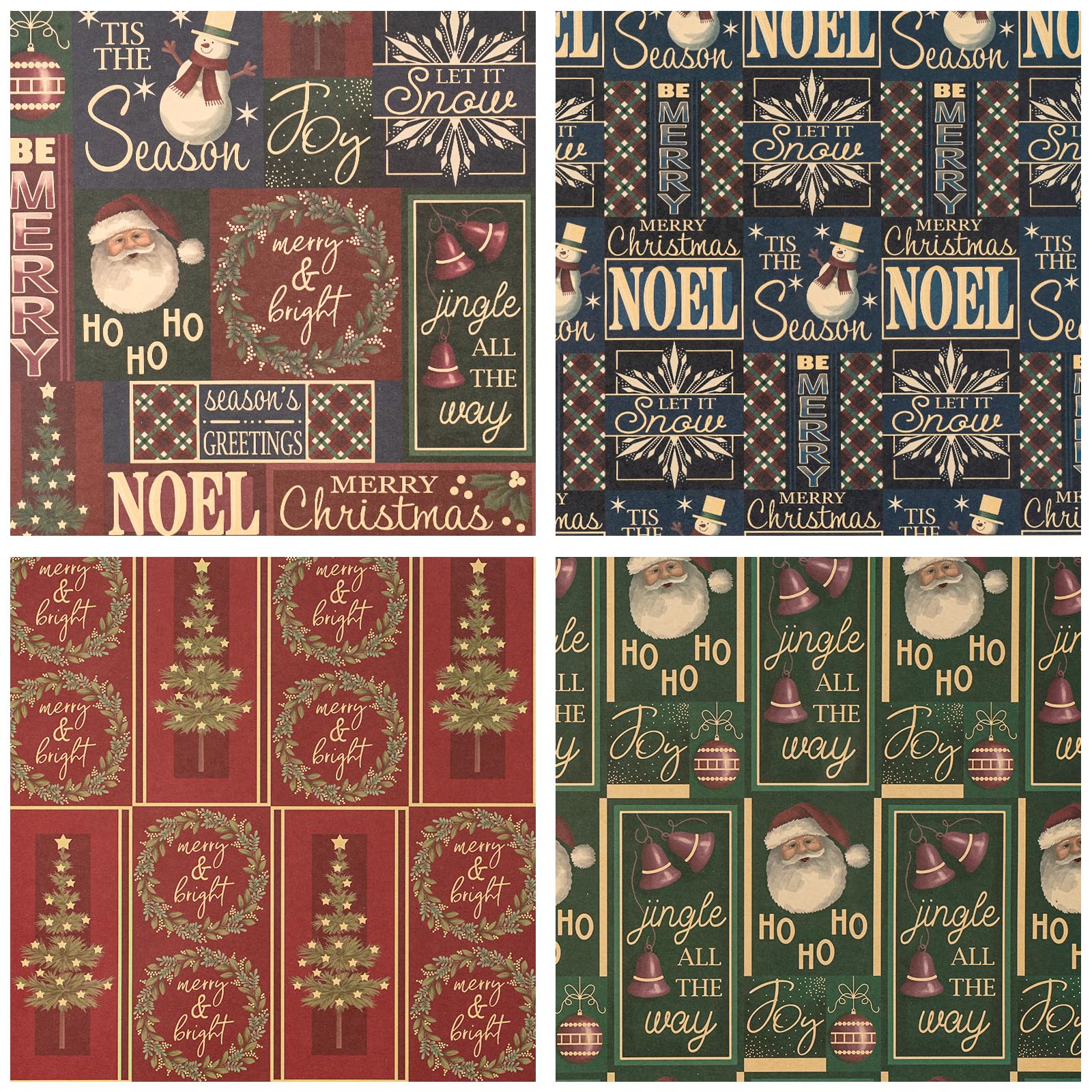 RUSPEPA Kraft Wrapping Paper Sheets - Christmas Santa Claus and Snowman Design - 12 Folded Sheets-19.68 X 27.5 Inch