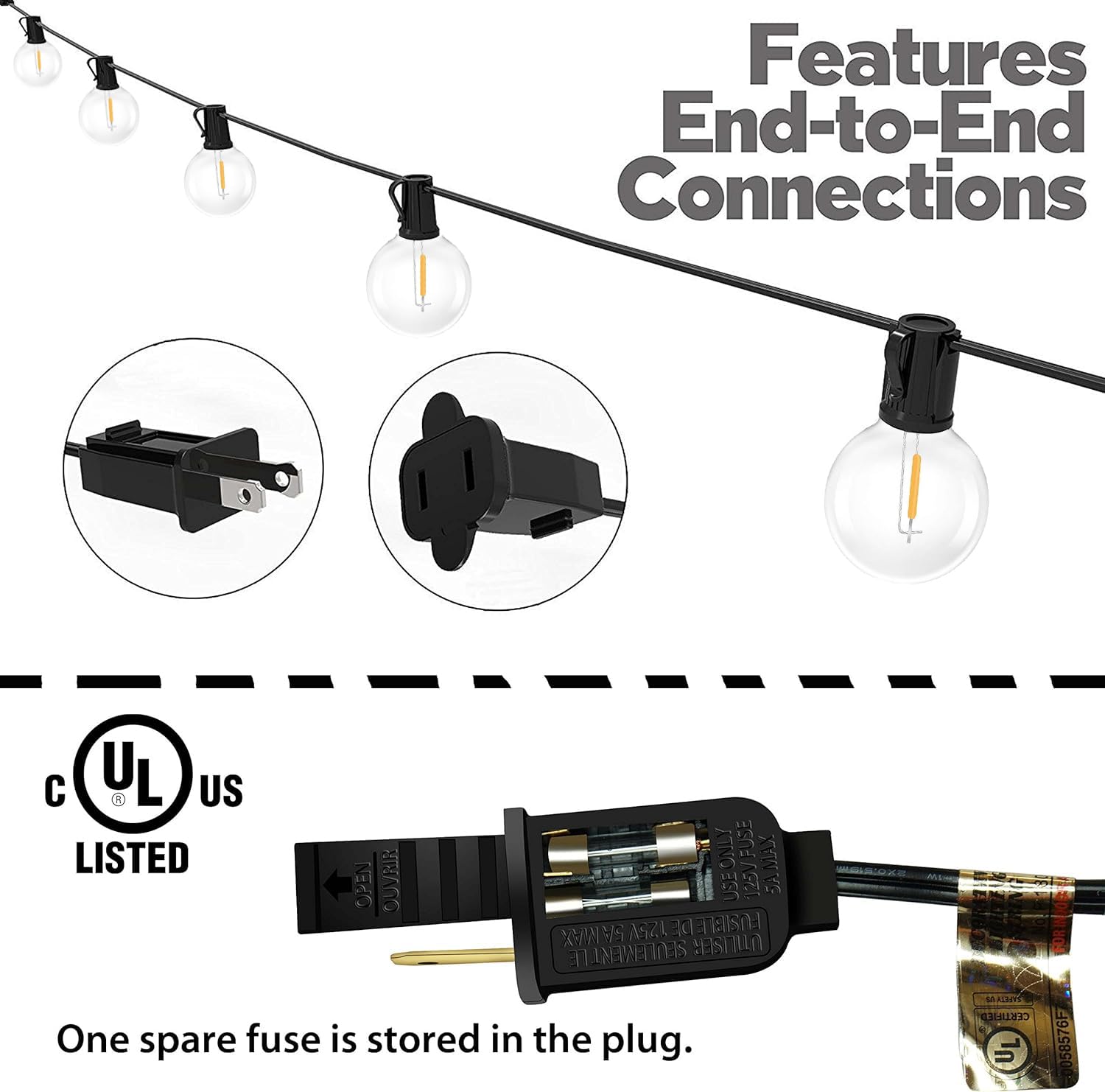 String Lights, Lampat 25Ft G40 Globe String Lights with Bulbs-UL Listd for Indoor/Outdoor Commercial Decor