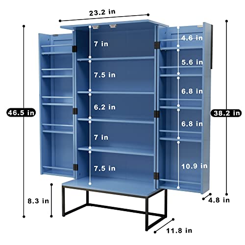 HOLTICO 46.5'' Accent Wood Grain Kitchen Pantry with Doors, Storage Cabinet with Adjustable Shelves, Food Pantry Cabinet for Kitchen, Dining Room, Living Room and Garage, Metal Legs,Blue