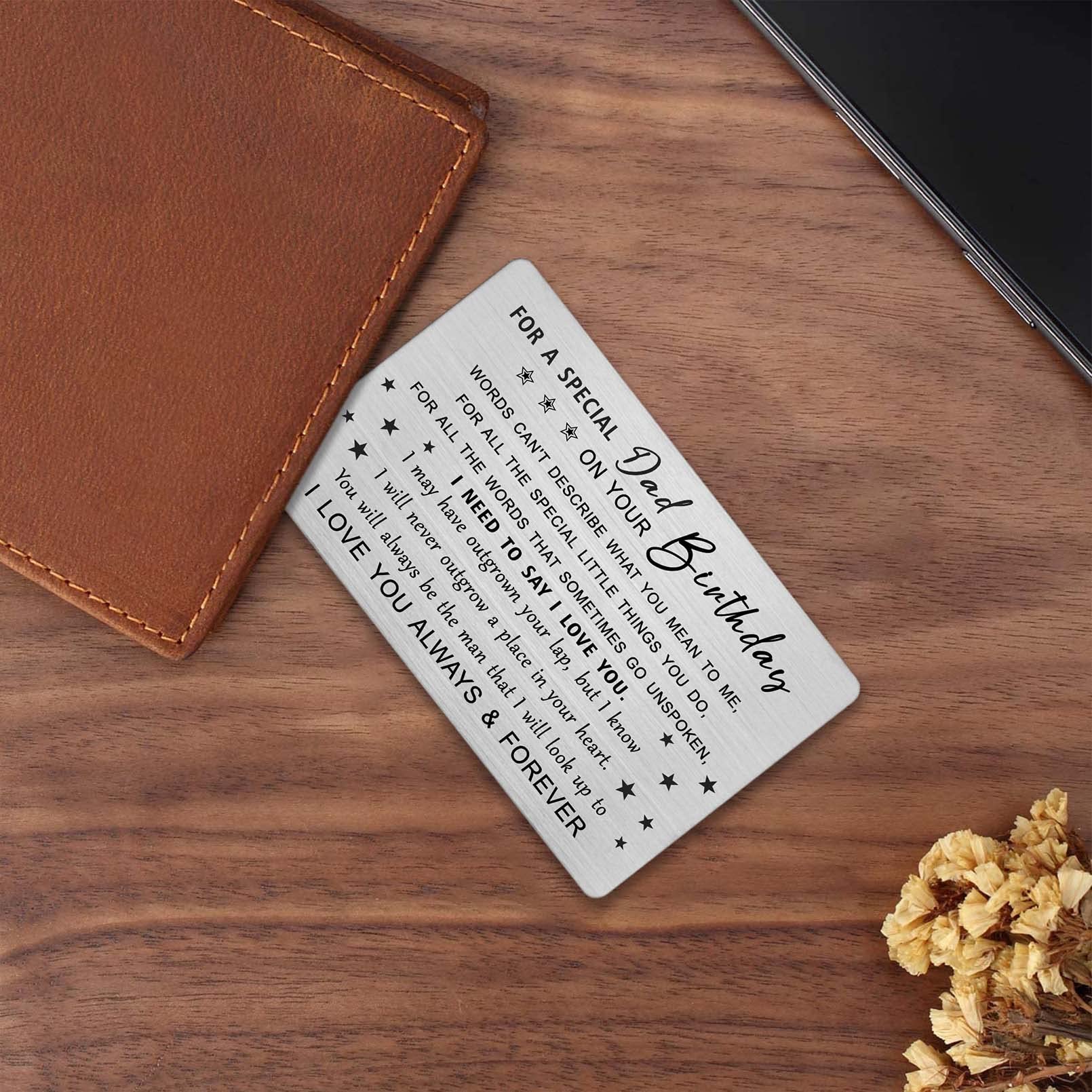 DEGASKEN Happy Birthday Dad Card - Dad Birthday Gift Ideas - Father Birthday Decorations, Engraved Wallet Card