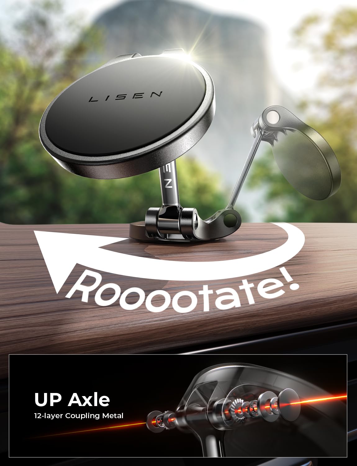 LISEN for MagSafe Car Mount & Strongest Magnetic Car Mount 360° Rotatable Dash Cell Phone Holder Car