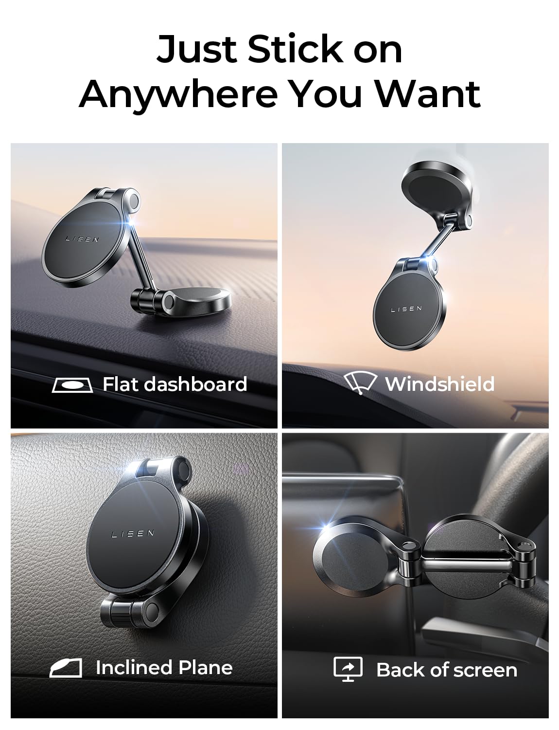 LISEN for MagSafe Car Mount & Strongest Magnetic Car Mount 360° Rotatable Dash Cell Phone Holder Car