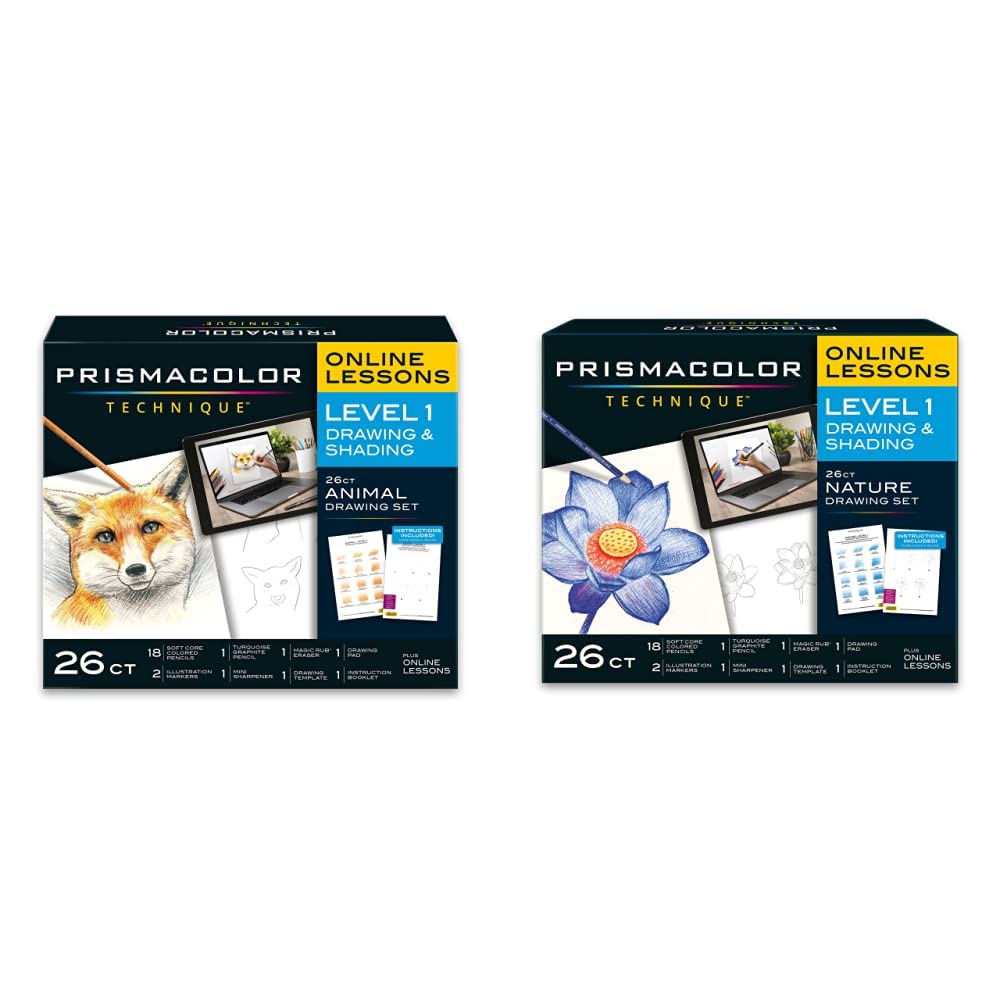 Prismacolor Technique, Art Supplies with Digital Art Lessons, Animal Drawings Set, 26 Count & Technique, Art Supplies and Digital Art Lessons, Nature Drawing Set, 26 Count
