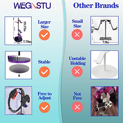 WEGASTU Headphone Stand & Dual Controller Holder for PS5 Xbox Controller Switch PC Headphone Height Adjustable & Stents Rotating Gamers Gaming Accessories Desk Aluminum Support&Thickened ABS (Blue)