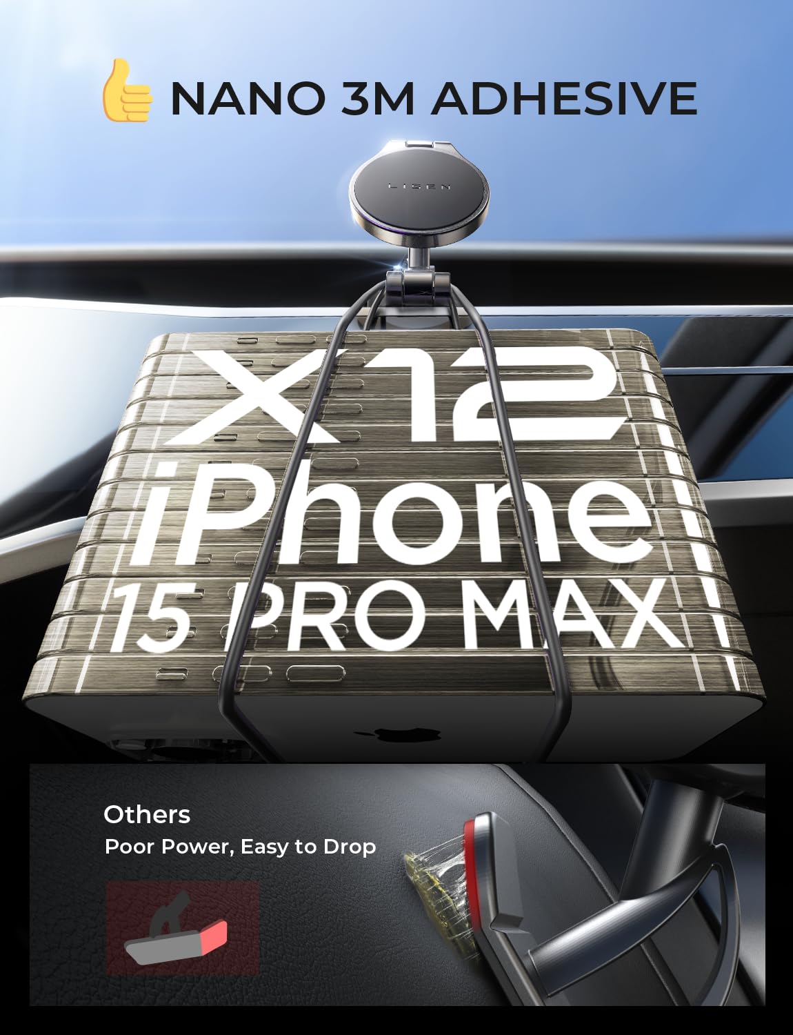 LISEN for MagSafe Car Mount & Strongest Magnetic Car Mount 360° Rotatable Dash Cell Phone Holder Car
