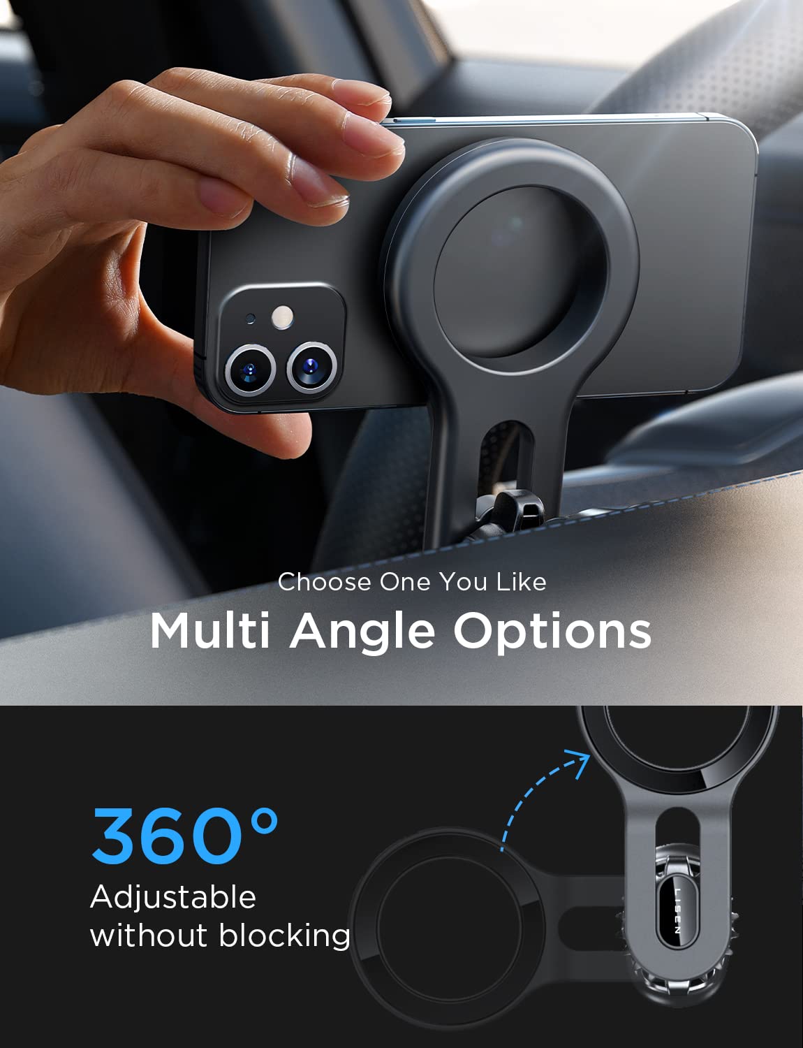 LISEN for MagSafe Car Mount & Strongest Magnetic Car Mount 360° Rotatable Dash Cell Phone Holder Car