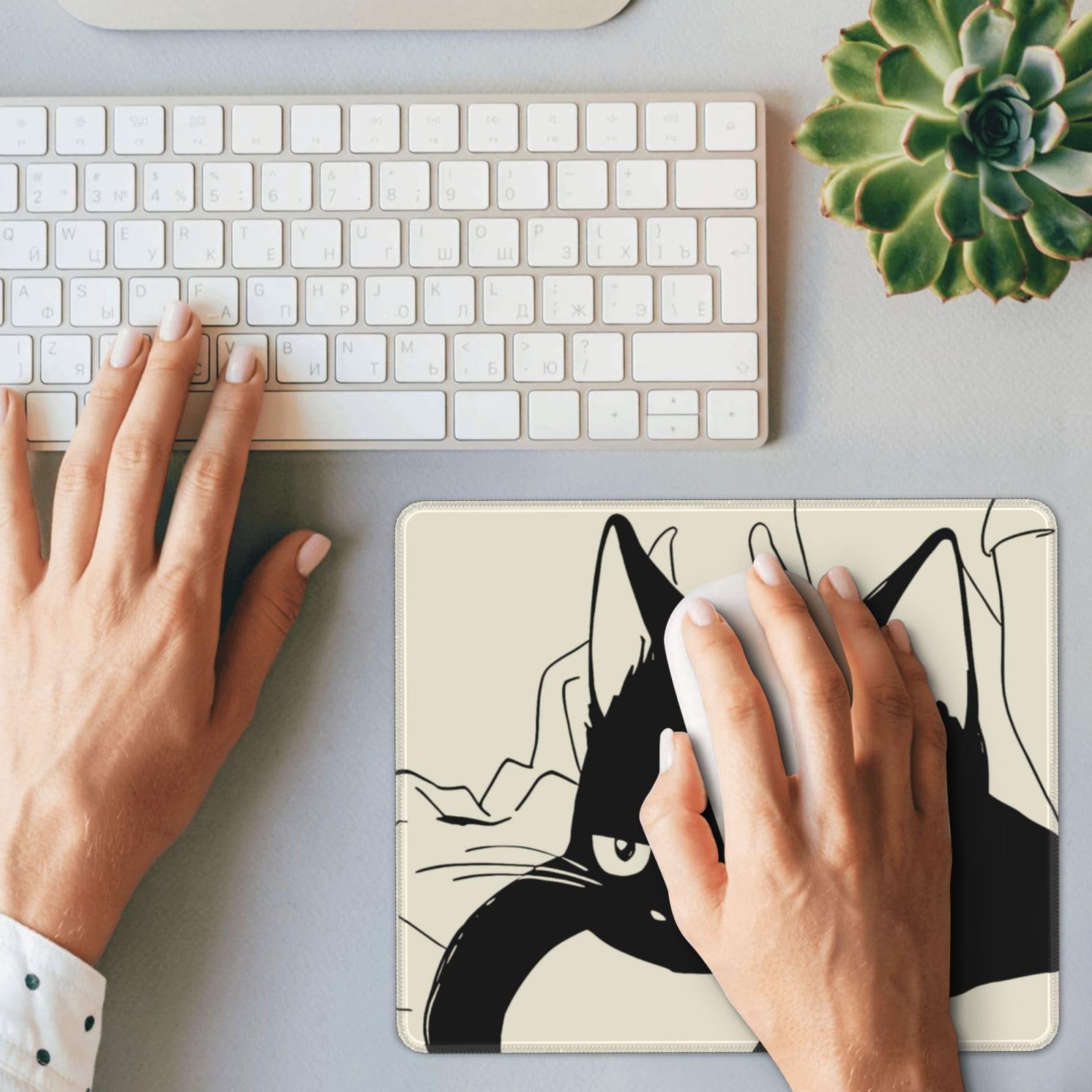 Black Cat Mouse Pad Cute Anime Kawaii Mouse Pads for Wireless Mouse Small Office Computer Mousepad for Desk Laptop with Non-Slip Rubber Base Mouse Mat, Sleepy Cat