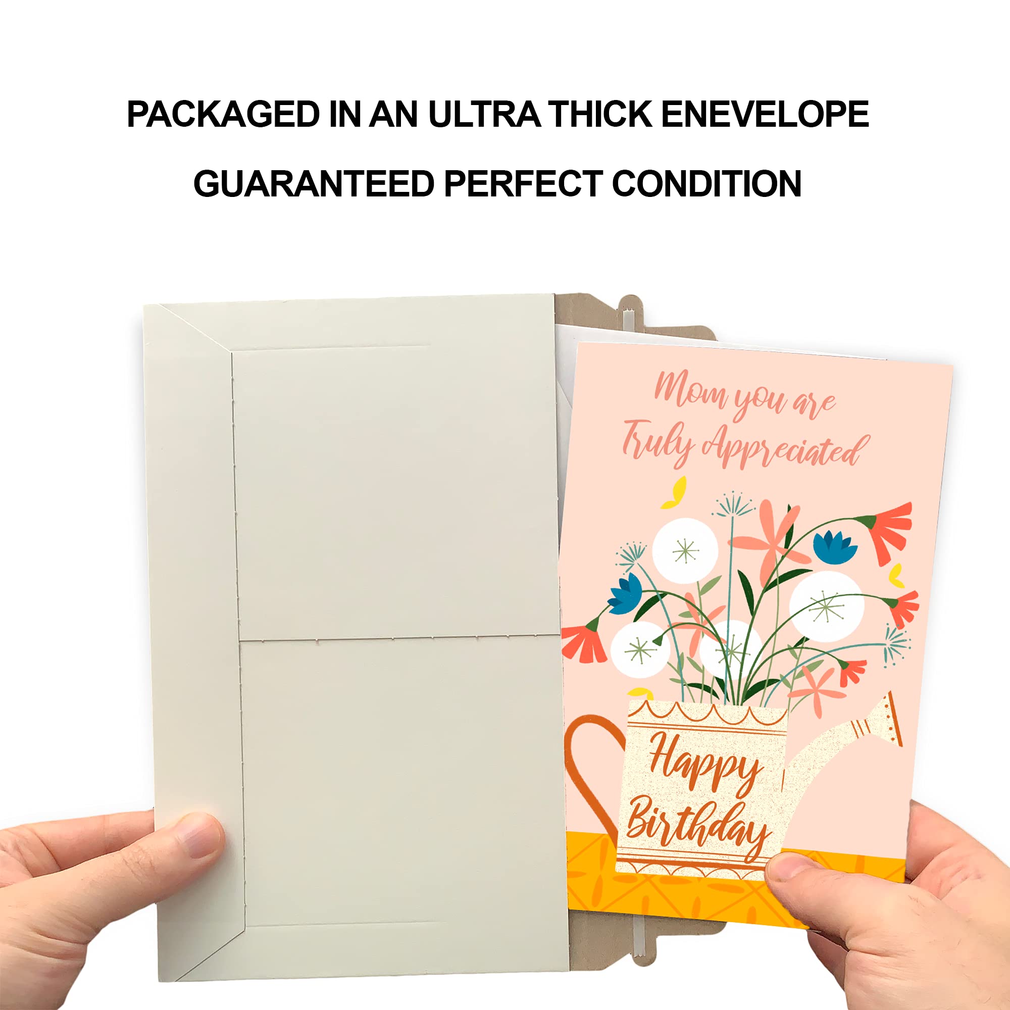 Prime Greetings Happy Birthday Card For Mom, Made in America, Eco-Friendly, Thick Card Stock with Premium Envelope 5in x 7.75in, Packaged in Protective Mailer