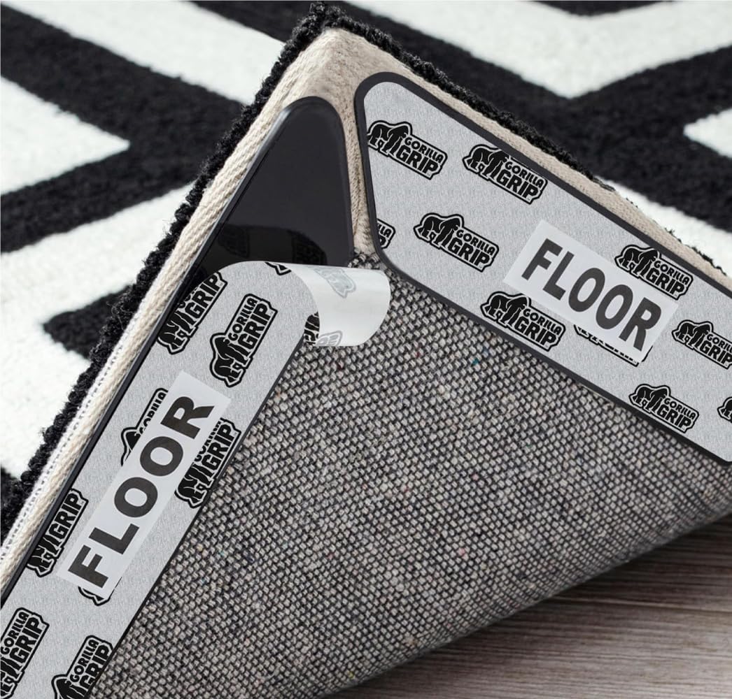 Gorilla Grip 8 Pack Rug Grippers, Corners and Sides, No Curl Corners or Side Bunch, Dual Sided Soft Flexible Pad Grips Floor Under Area Rugs Reusable Gripper Hold Carpet in Place Hardwood Floors Pads