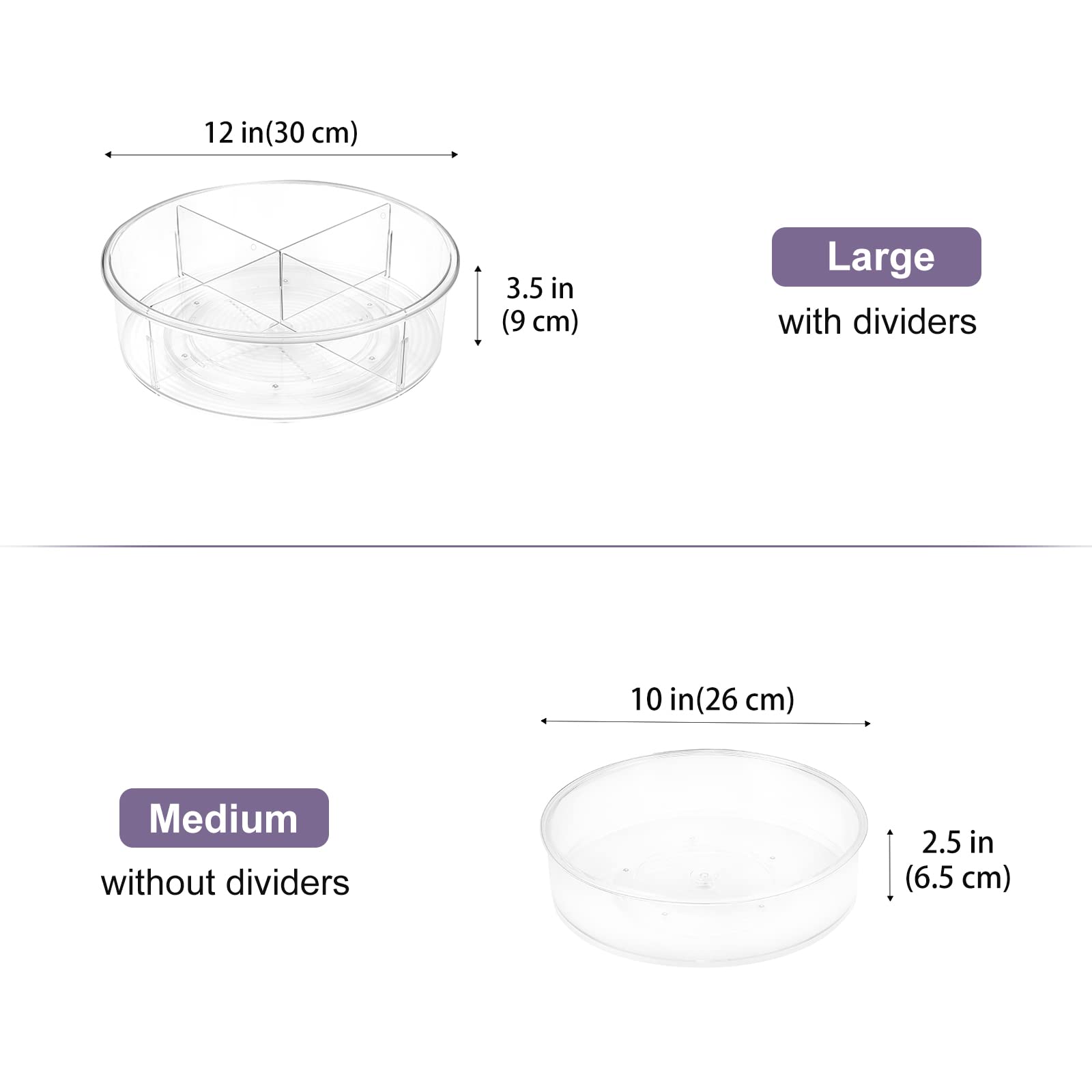 2 Pack Puricon Clear Lazy Susan Turntable Organizer (12 Inch & 10"), Plastic Rotating Tray Home Edit Lazy Susan Spice Rack Cabinet Organizer for Pantry Countertop Kitchen Fridge Bathroom -High Edge