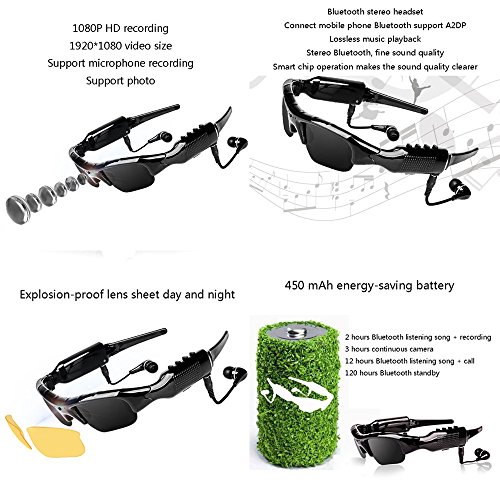 Smart Bluetooth Glasses Headset ,with Video Wireless Night Vision Polarized Sunglasses, Multi-Function Men's Bluetooth Headset ZDDAB