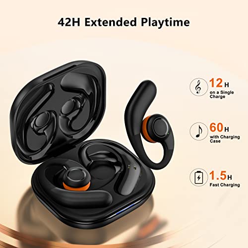 Koobesthy Open Ear Headphones, Bluetooth 5.2 Wireless Earbuds with Ear Hooks, IPX5 Waterproof 100H Playtime Workout Earphones, Dual 16.2mm Dynamic Drivers Touch Control Sport Headphones