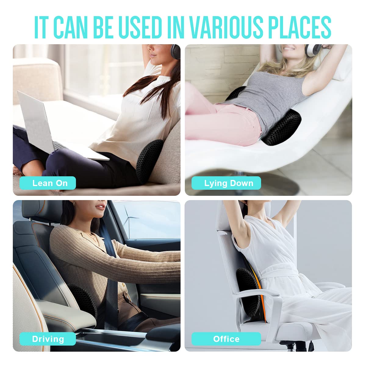 Tengyue Lumbar Support Pillow - Ergonomic Design for Office Chair, Car, and Home - Relieve Back Pain & Improve Posture - (Black)