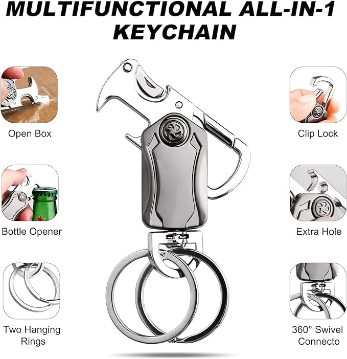 LYASILGC KeyChain for Men, Bottle Opener Keyrings, Keychain Fidget Spinner Knife, Car Key Chains Men's Key Rings Phone Holder