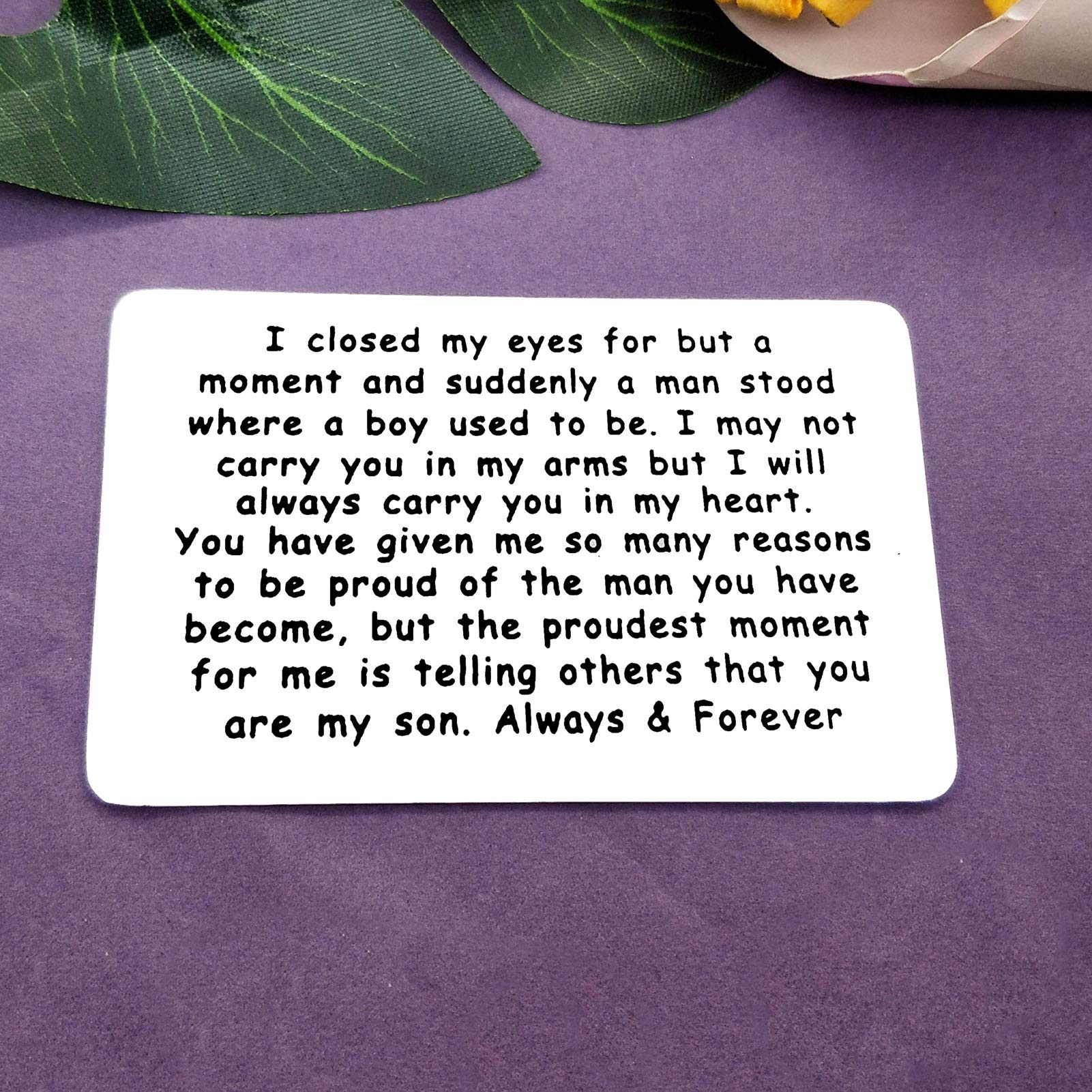 Vadaka Metal Wallet Insert Card Gift From Mom to My Son Inspirational Gift Encouragement Birthday Graduation Wedding Gift Mom to Son Inspirational Card