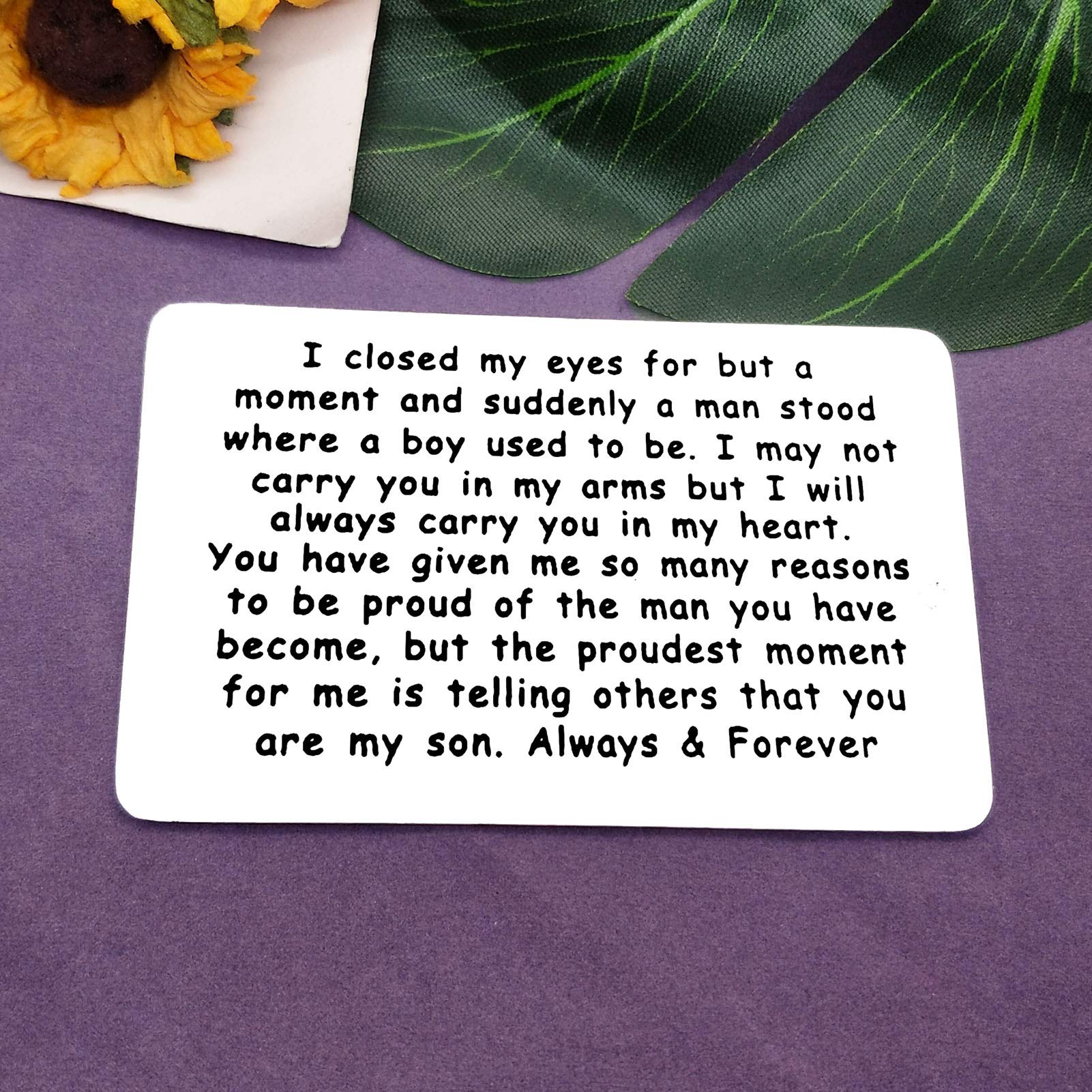 Vadaka Metal Wallet Insert Card Gift From Mom to My Son Inspirational Gift Encouragement Birthday Graduation Wedding Gift Mom to Son Inspirational Card