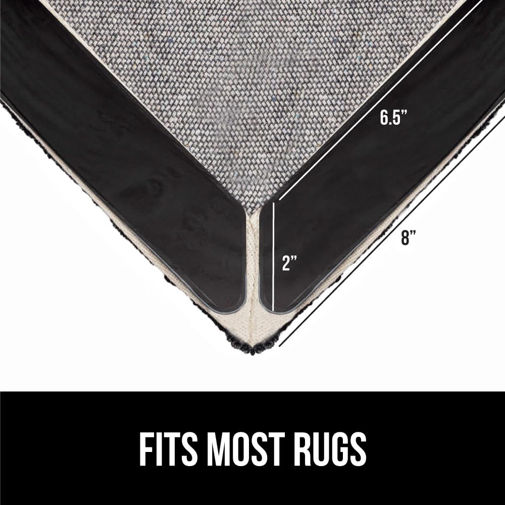 Gorilla Grip 8 Pack Rug Grippers, Corners and Sides, No Curl Corners or Side Bunch, Dual Sided Soft Flexible Pad Grips Floor Under Area Rugs Reusable Gripper Hold Carpet in Place Hardwood Floors Pads