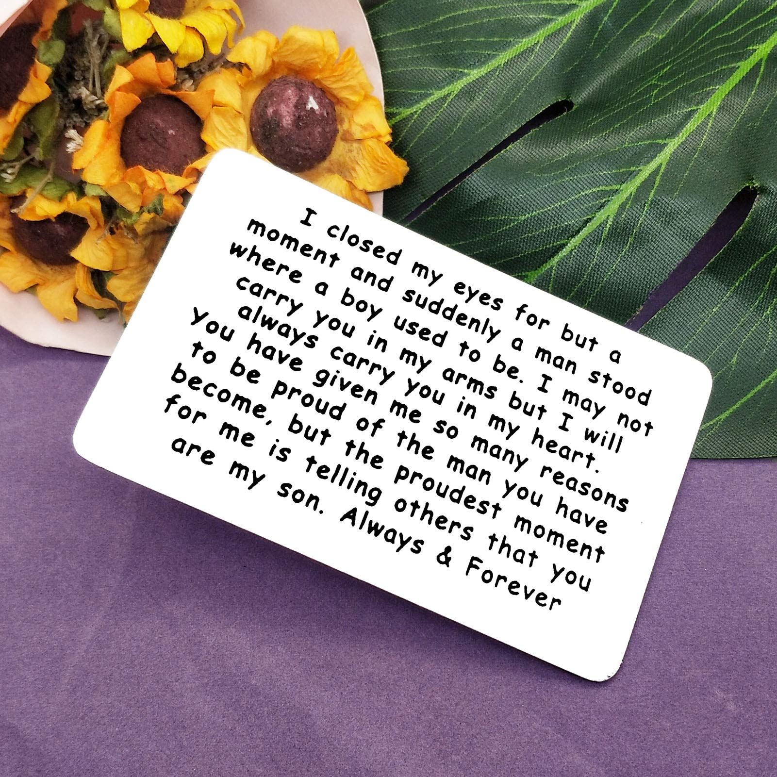 Vadaka Metal Wallet Insert Card Gift From Mom to My Son Inspirational Gift Encouragement Birthday Graduation Wedding Gift Mom to Son Inspirational Card
