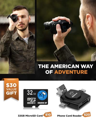 CREATIVE XP Night Vision Monocular for Hunting & Surveillance w/Card Reader - Infrared Monoculars - Black