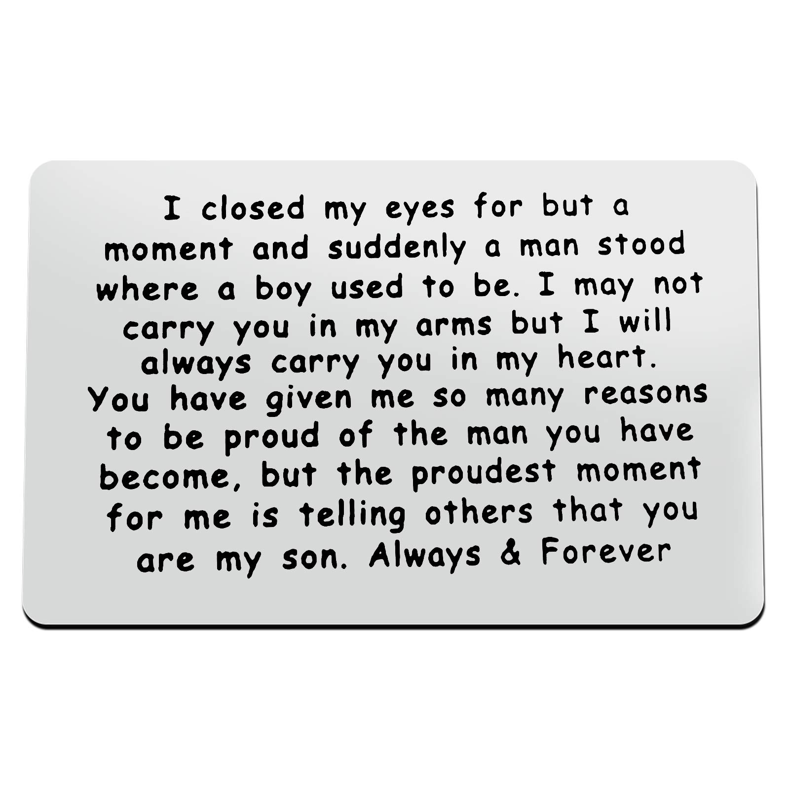 Vadaka Metal Wallet Insert Card Gift From Mom to My Son Inspirational Gift Encouragement Birthday Graduation Wedding Gift Mom to Son Inspirational Card