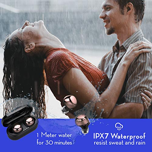 KNZ True Wireless Earbuds Bluetooth 5.0, IPX7 Waterproof, Touch Control, HD Sound, Magnetic Charging case, Built-in Microphone, Stereo Talk, 60-Foot Wireless Range (Rose Gold)
