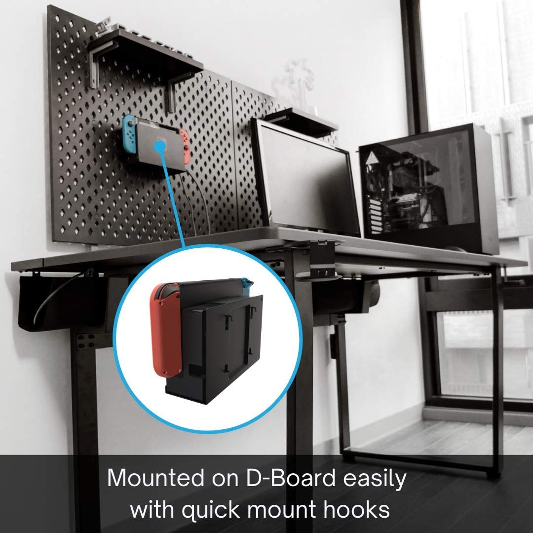 DEZCTOP D-Board Kit for Nintendo Switch Holder Accessories, Heavy Metal Support Black, Easy to Install, Quick-Mount for Bifrost Series Computer Desk Home Office Table Declutter Storage