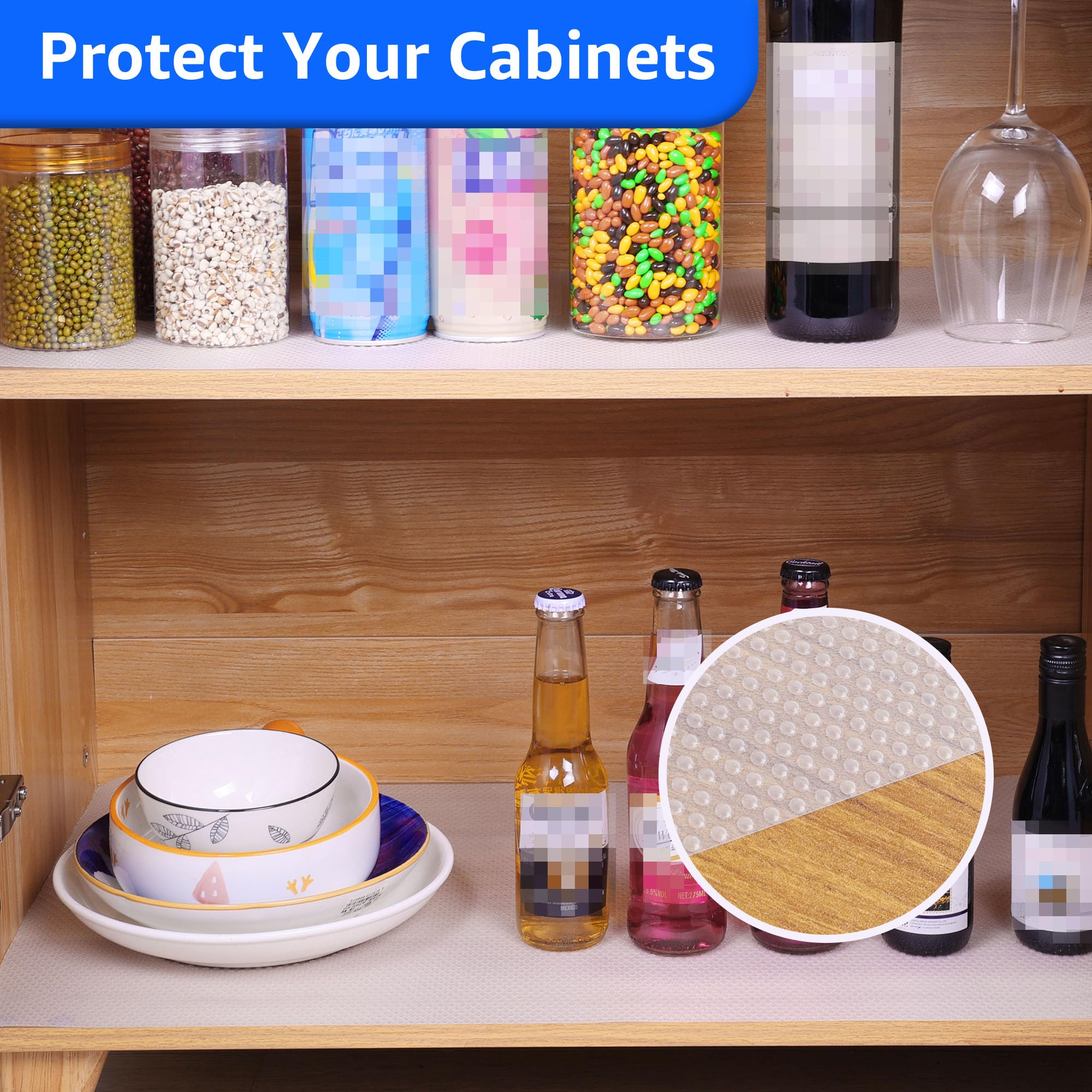 PABUSIOR Shelf Liners for Kitchen Cabinets - Waterproof Cabinet Liner Non-Adhesive, Clear Drawer Liner, Easy to Cut Refrigerator Liners for Shelves, Cupboard, Under Sink (17.7x96 inch)