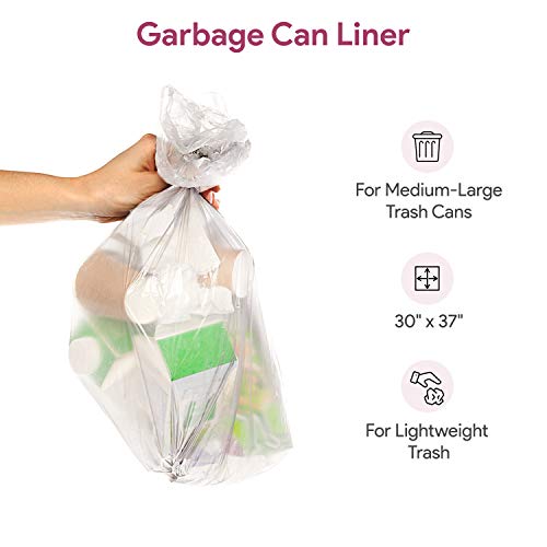 20-30 Gallon Clear Garbage Can Liners, 50 Count - Medium - Large Trash Can Liners - High Density, Thin, Lightweight, 10 Microns - For Office, Home, Hospital, Wastebaskets - 2 Coreless Rolls