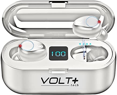 Volt Plus TECH Wireless V5.0 Bluetooth Earbuds Compatible with Samsung Gravity Q LED Display, Mic 8D Bass IPX7 Waterproof/Sweatproof (White)