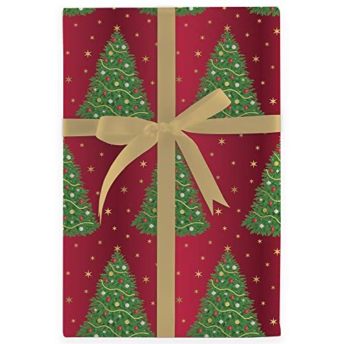 Design Design Christmas Wrapping Paper -Two Continuous Rolls Christmas Gift Wrap, Jumbo Rolls 30 Inches x 10 Feet Per Roll - Green, Gold and Red Wrapping Paper