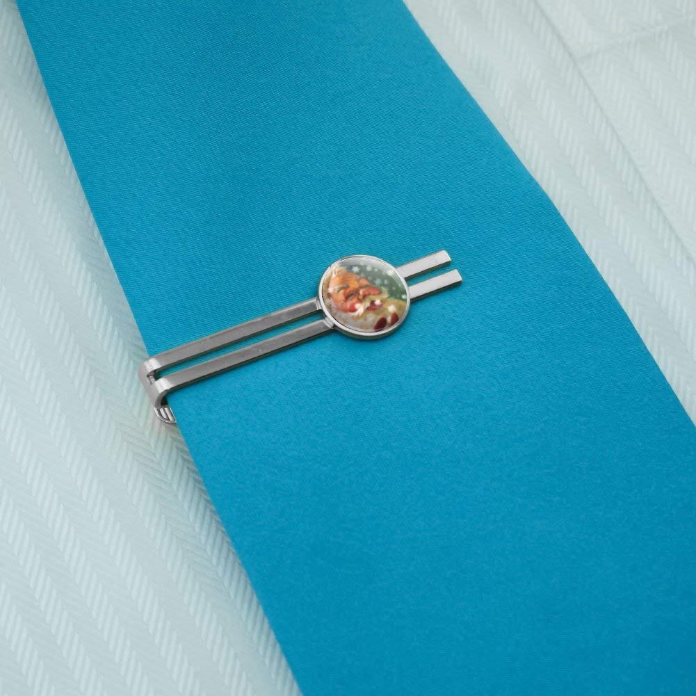 GRAPHICS & MORE Christmas Holiday Santa Claus Tasting Snowflakes Round Tie Bar Clip Clasp Tack Silver Color Plated