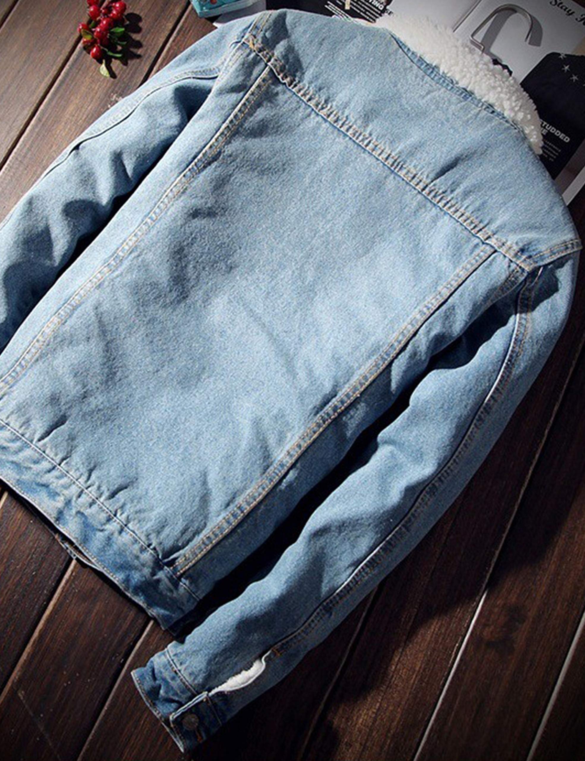 Springrain Men's Sherpa Fleece Lined Denim Jacket Warm Winter Trucker Jacket Cowboy Jean Jacket(LightBlue-M)