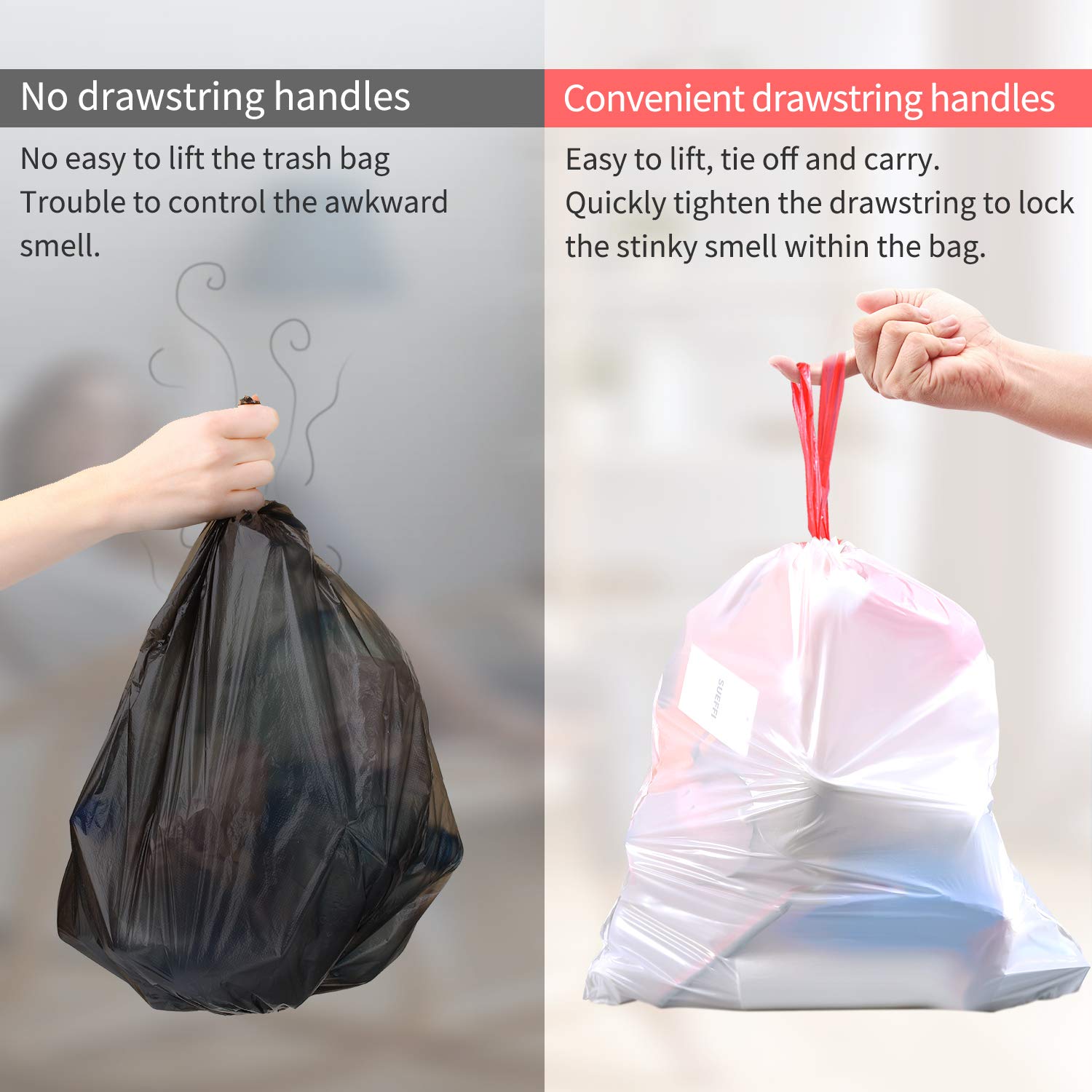 Small Trash Bags, KONE 192 Count 4 Gallon Drawstring Extra Thick Garbage Bags Wastebasket Bin Liners Plastic Trash Bags for Bathroom, Bedroom, Office, Car, Kitchen, Home
